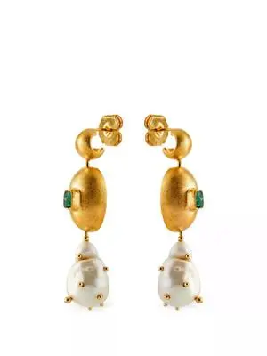 FENOMENA Emerald And Pearl Drop Earrings