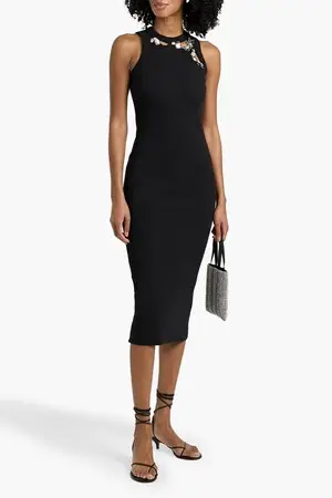 AREA Crystal-embellished Ribbed Midi Dress - Black