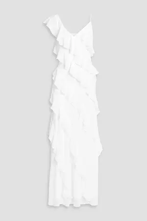 MIKAEL AGHAL Ruffled Chiffon Maxi Dress - White