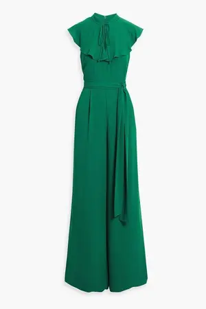 MIKAEL AGHAL Belted Ruffled Crepe Jumpsuit - Green