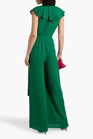 MIKAEL AGHAL Belted Ruffled Crepe Jumpsuit