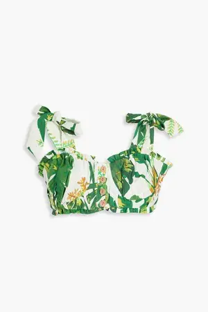 Farm Rio Floralprint Linen Bra Top - Green