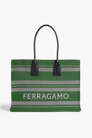 FERRAGAMO Leather-trimmed Jacquard Tote