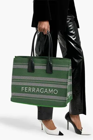 FERRAGAMO Leather-trimmed Jacquard Tote
