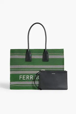 FERRAGAMO Leather-trimmed Jacquard Tote