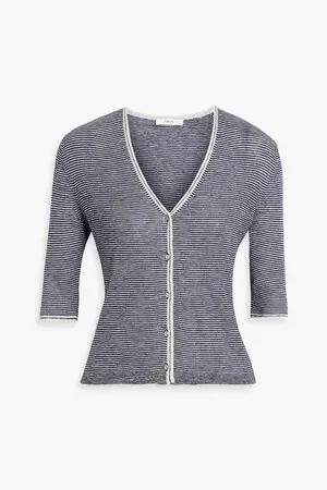 Vince Striped Cashmere And Silk-blend Cardigan