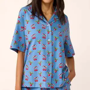 VERA BRADLEY Short-sleeved Button-down Pajama Top In Cherry Picking