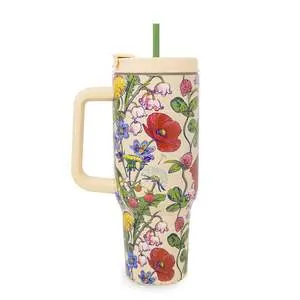 VERA BRADLEY Stainless Steel Xl Tumbler W/handle In All The Pretty Wildflowers - Yellow