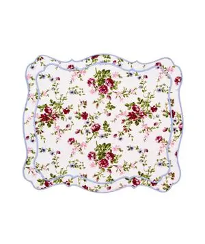 LOULOU Otm Exclusive: Aline Placemat And Napkin Set - Pink With Serenity Blue Embroidery