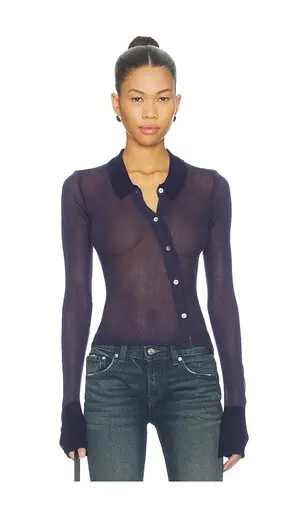 I.AM.GIA Davina Sheer Button-up Top - Navy