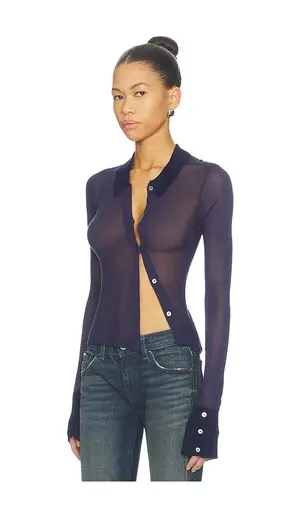 I.AM.GIA Davina Sheer Button-up Top - Navy