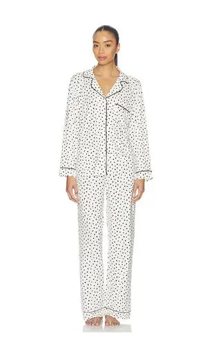 Eberjey Gisele Printed Long Pj Set In White - Heart To Heart Black