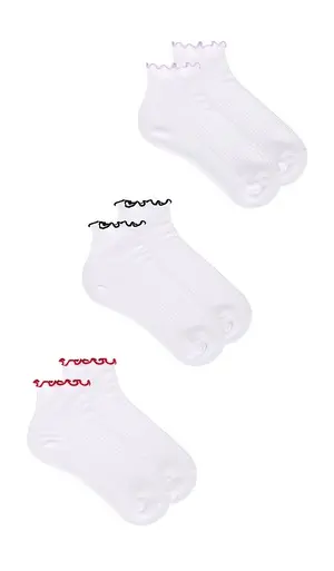 STEMS Ruffle Ankle Socks 3-pack - Red  Black & Pink