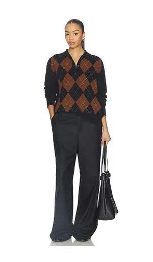 RÓHE Compact Knitted Check Polo - Black Rust Check