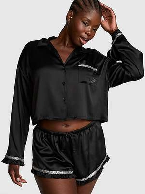 Pink Grw ™ Satin Long-sleeve Short Pajama Set - Black