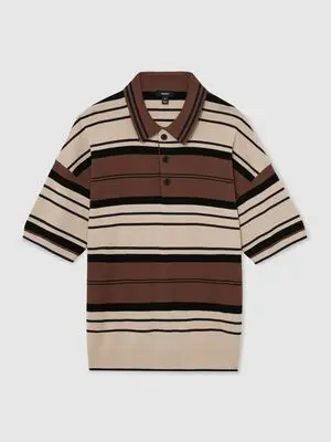 REISS Abbot Stripe Knit Half-button Polo Shirt