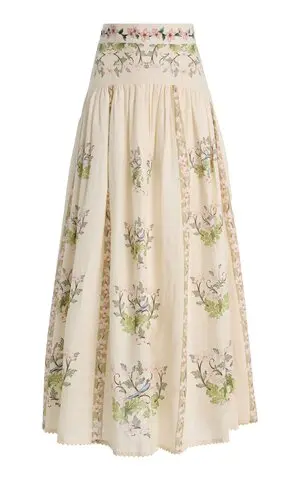 AGUA BENDITA Agua By Agua Bendita Embroidered Floral Linen Maxi Skirt