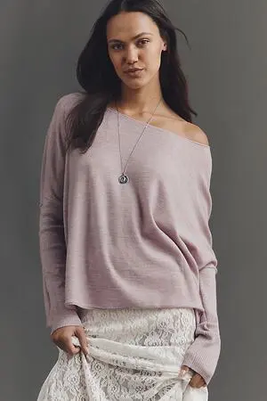 PILCRO Asymmetric Long-sleeve Oversized Pullover Sweater - Lilac