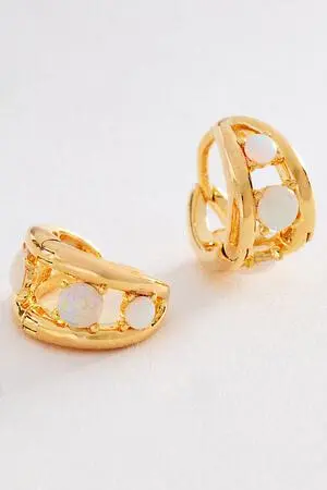 Anthropologie Split Crystal Huggie Hoop Earrings Opal