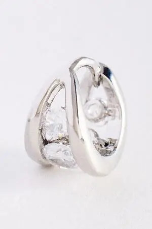 Anthropologie Split Crystal Huggie Hoop Earrings - Silver