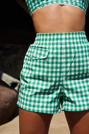 HAMMIES Cabana Boyshort Swim Trunks - Green Gingham