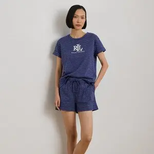 Ralph Lauren Logo Striped Interlock Boxer Pajama Set - Navy Stripe
