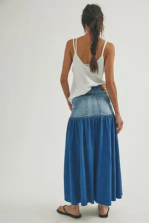 Free People We The Free Good Company Mixed Denim Maxi Skirt