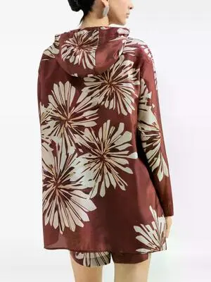 Brunello Cucinelli Silk Pongee Shirt With Bloom Print And Hood - Red