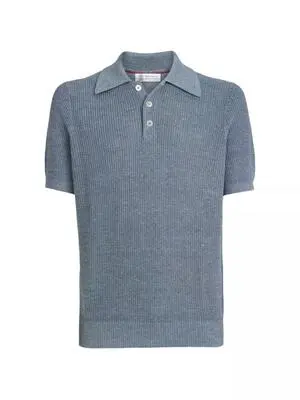 Brunello Cucinelli Linen And Cotton Half English Rib Knit Polo Shirt