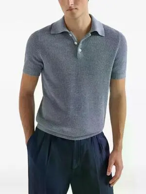 Brunello Cucinelli Linen And Cotton Half English Rib Knit Polo Shirt