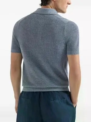 Brunello Cucinelli Linen And Cotton Half English Rib Knit Polo Shirt