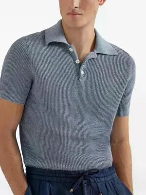 Brunello Cucinelli Linen And Cotton Half English Rib Knit Polo Shirt