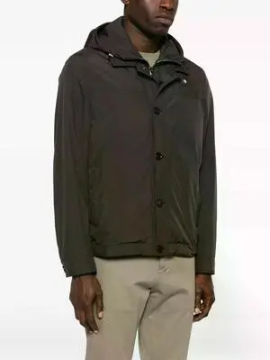 MOORER Button Hooded Jacket - Brown