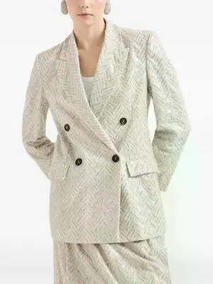 Brunello Cucinelli Linen Maxi Chevron Embroidered Blazer - Neutrals