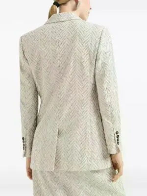 Brunello Cucinelli Linen Maxi Chevron Embroidered Blazer - Neutrals