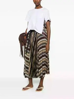 Sacai Striped Pleated Midi Skirt - Brown