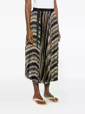 Sacai Striped Pleated Midi Skirt - Brown