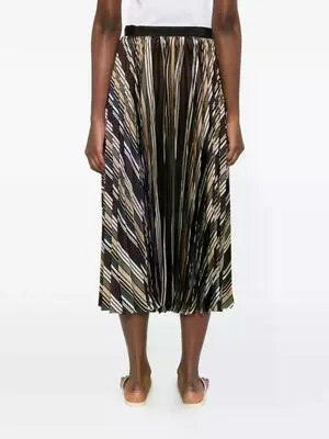 Sacai Striped Pleated Midi Skirt - Brown