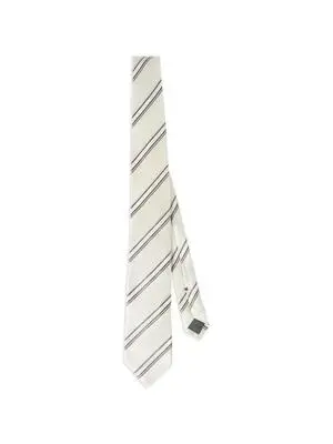 Brunello Cucinelli Regimental Stripe Silk And Cotton Tie - Neutrals