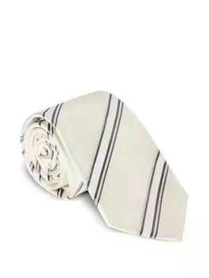 Brunello Cucinelli Regimental Stripe Silk And Cotton Tie - Neutrals