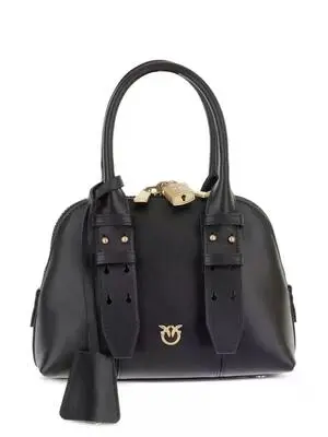 Pinko Mini Leather Tote Bag With Love Birds Logo And Padlock - Black