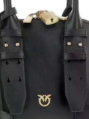 Pinko Mini Leather Tote Bag With Love Birds Logo And Padlock - Black