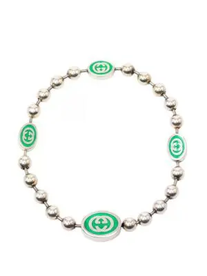 Gucci 2000-2015 Sterling Silver Interlocking G Enamel Ball Chain Bracelet - Green