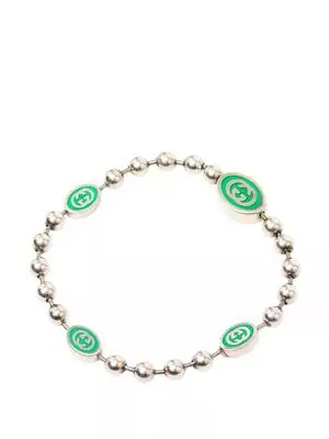 Gucci 2000-2015 Sterling Silver Interlocking G Enamel Ball Chain Bracelet