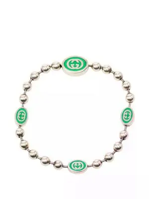 Gucci 2000-2015 Sterling Silver Interlocking G Enamel Ball Chain Bracelet