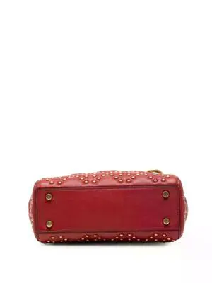 Dior 2017 Mini Lambskin Cannage Studded Lady Satchel - Red
