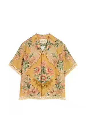 Valentino Garavani Linen Bowling Shirt With Apres L'hiver Print - Yellow
