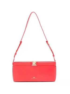 Elisabetta Franchi Naplak Effect Shoulder Bag With Gold Tone Logo Detail - Red