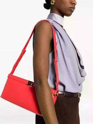 Elisabetta Franchi Naplak Effect Shoulder Bag With Gold Tone Logo Detail - Red