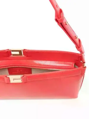 Elisabetta Franchi Naplak Effect Shoulder Bag With Gold Tone Logo Detail - Red